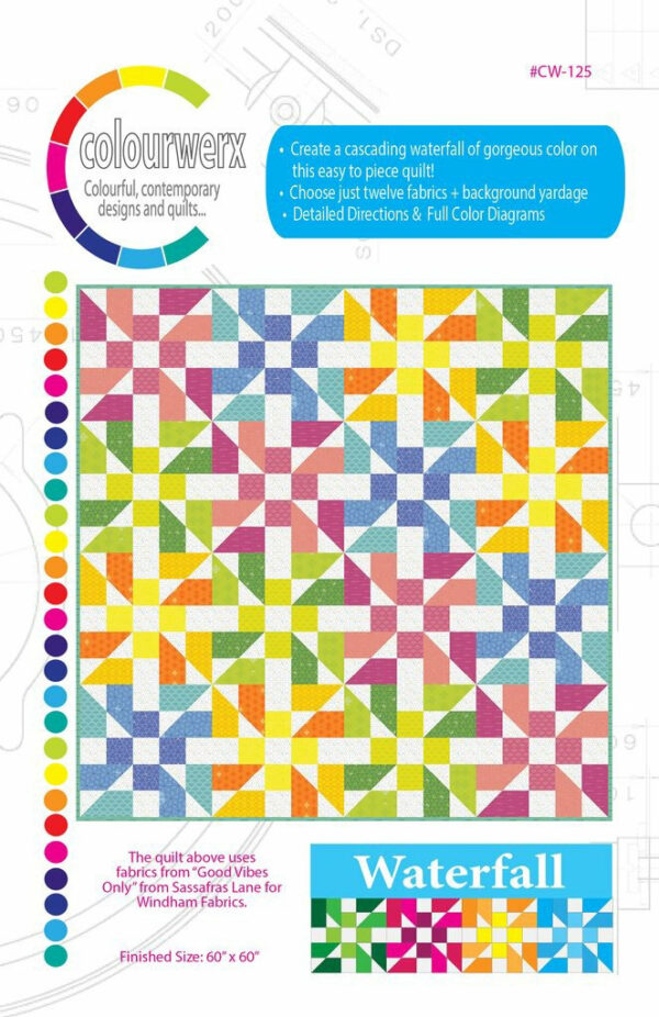 Waterfall Quilt Pattern – Colourwerx – Colorful Contemporary Modern 3D ...