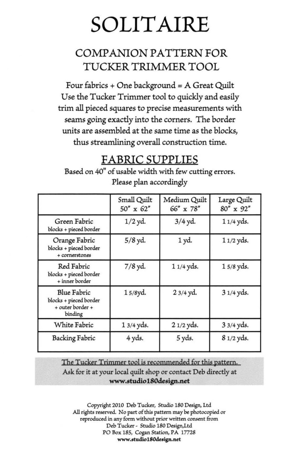 SOLITAIRE Quilt Pattern – Deb Tucker – Studio 180 Design – CREEKSIDE QUILTS