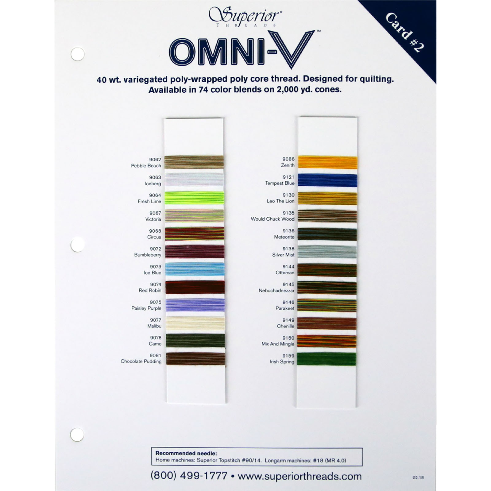 OMNI-V Color Card #1 & #2 – Superior Threads – CREEKSIDE QUILTS