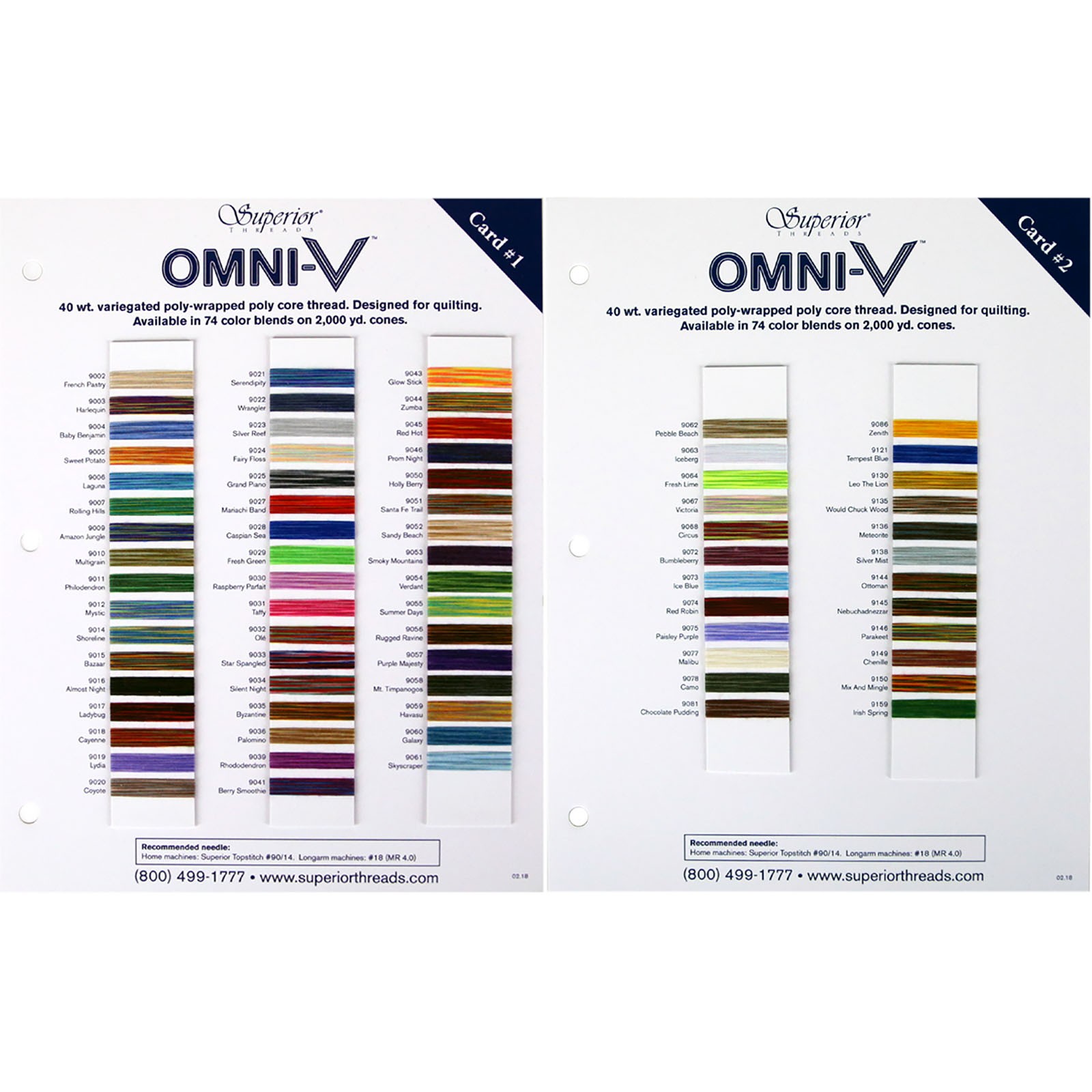 OMNI-V Color Card #1 & #2 – Superior Threads – CREEKSIDE QUILTS