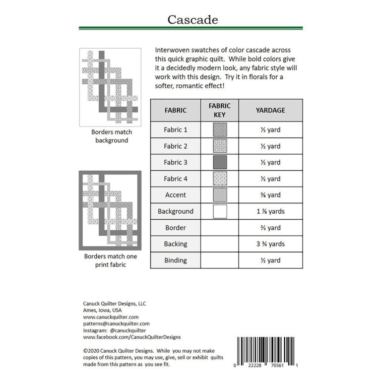 CASCADE – Quilt Pattern – Canuck Quilter Designs – CREEKSIDE QUILTS