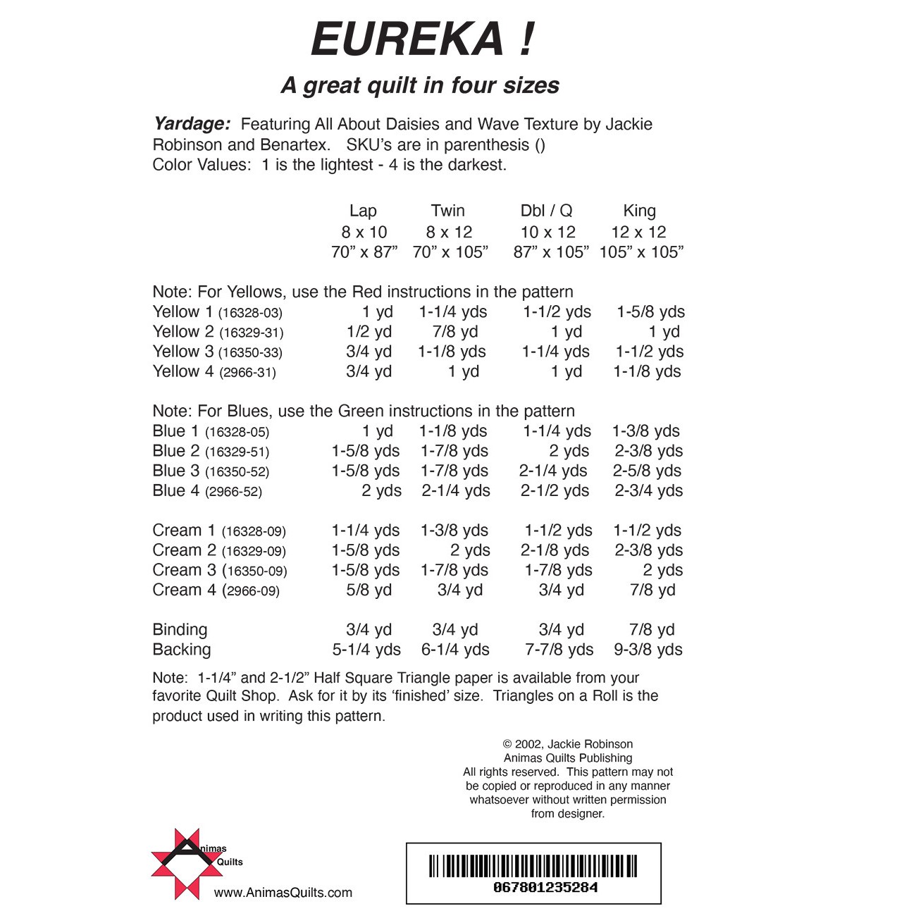 Eureka! Quilt Pattern – Jackie Robinson – Animas Quilts – CREEKSIDE QUILTS