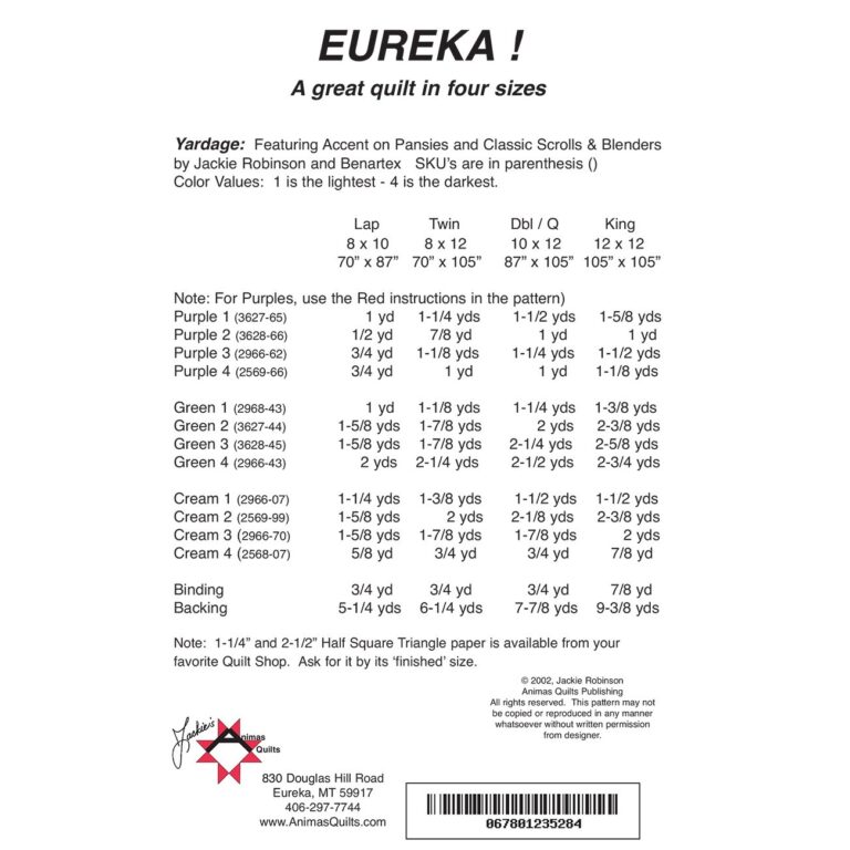 Eureka! Quilt Pattern – Jackie Robinson – Animas Quilts – CREEKSIDE QUILTS