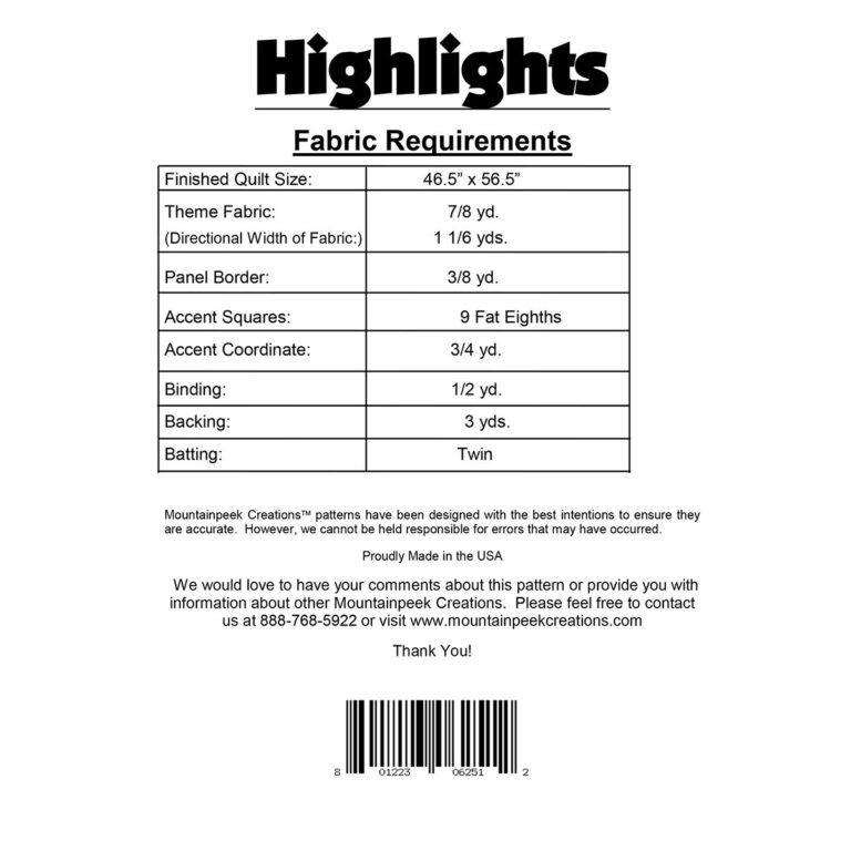 Highlights Quilt Pattern – Mountainpeek Creations – Kari Nichols ...