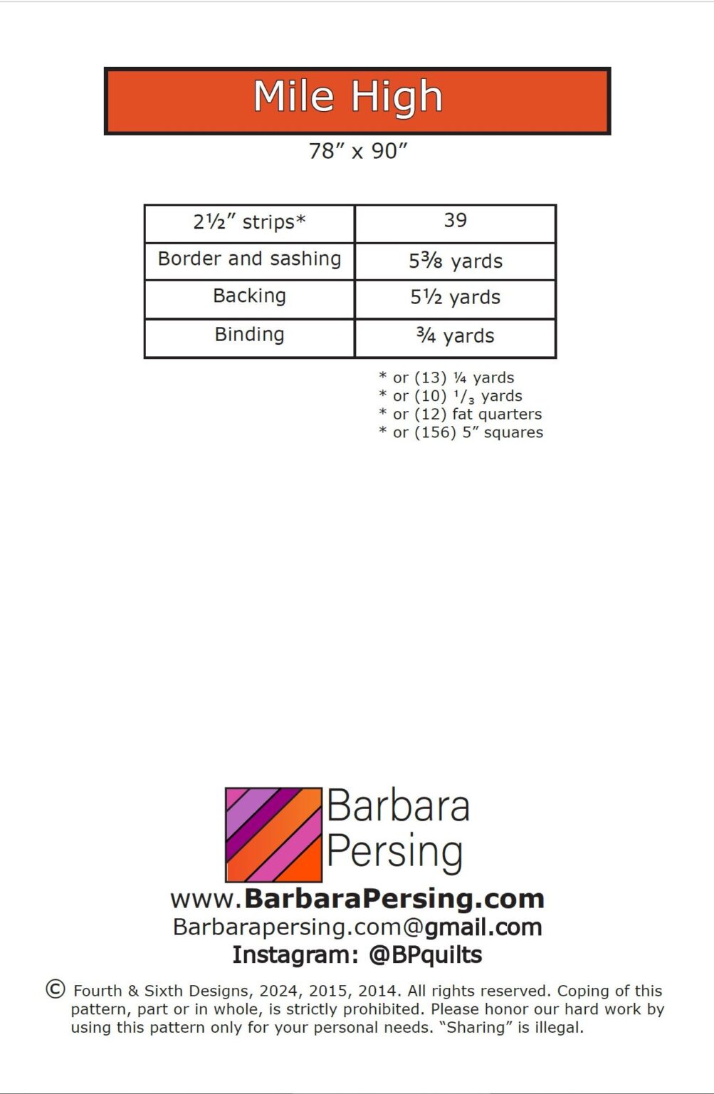 Mile High Quilt Pattern – Barbara Persing – Mary Hoover – CREEKSIDE QUILTS