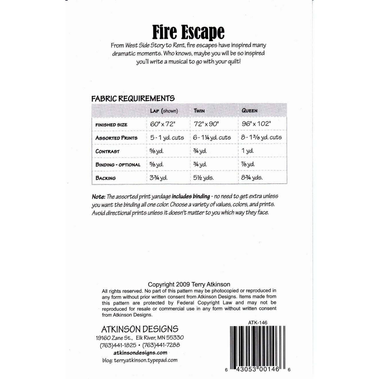 Fire Escape Quilt Pattern – Atkinson Designs – Terry Atkinson ...