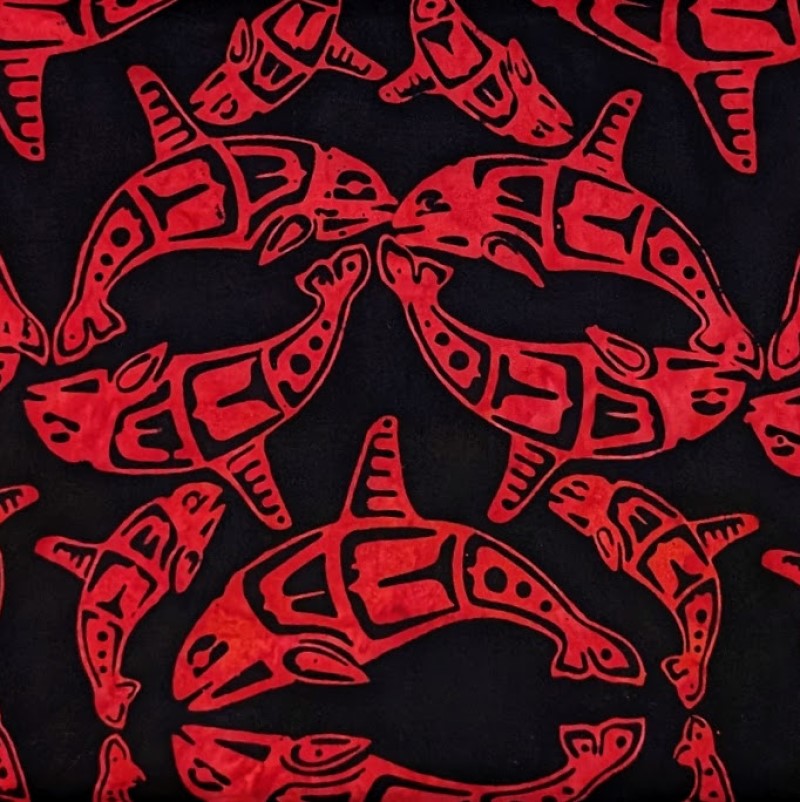 PL – Hoffman Alaska – F2098-5 Red – Tribal Orca – Custom Bali Batik – CREEKSIDE QUILTS