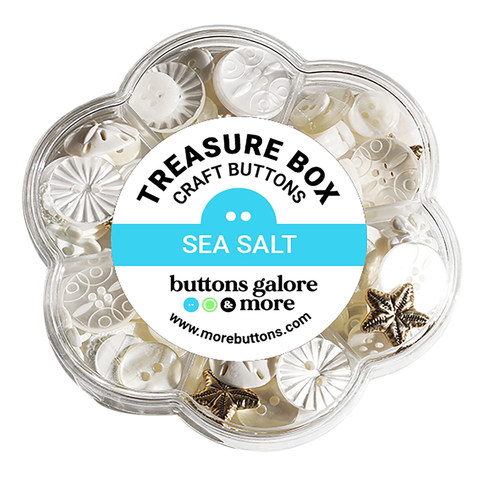 Treasure Box Craft Buttons – Sea Salt – Assorted Sizes and Styles – CREEKSIDE QUILTS