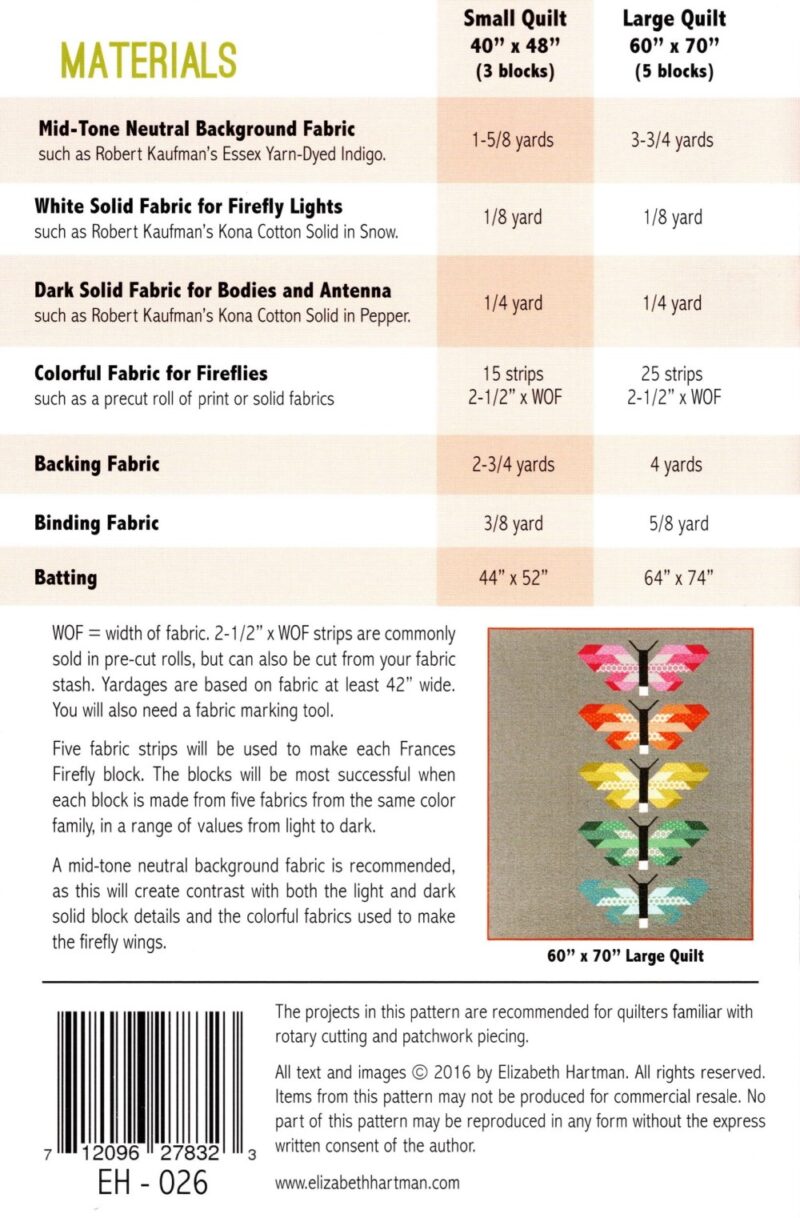 Frances Firefly Quilt Pattern – Elizabeth Hartman – CREEKSIDE QUILTS