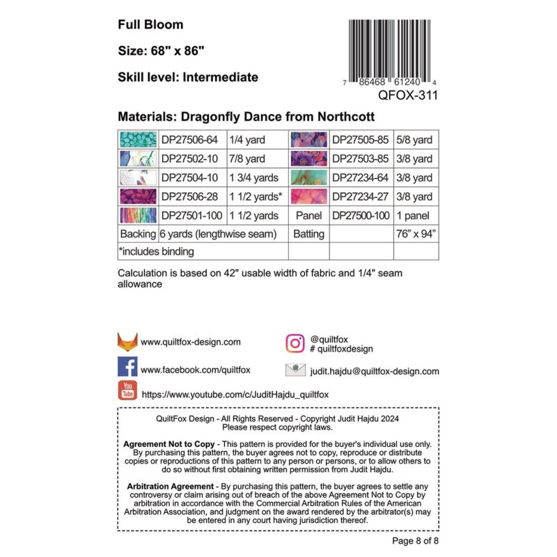 Full Bloom Quilt Pattern – QuiltFOX Design – Judit Hajdu – CREEKSIDE QUILTS