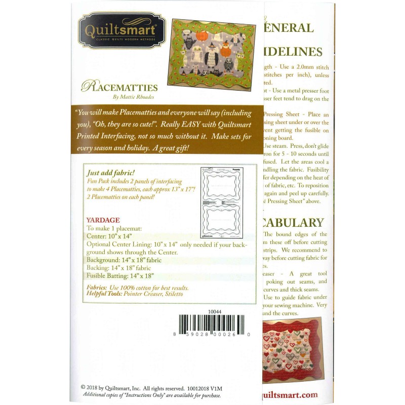 PLACEMATTIES Pattern – Quiltsmart – Instructions and 2 Interfacing ...