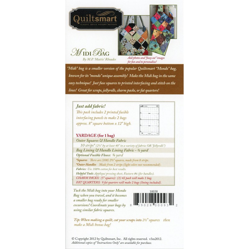 MIDI BAG Pattern – Quiltsmart – Instructions Only – Interfacing Not ...