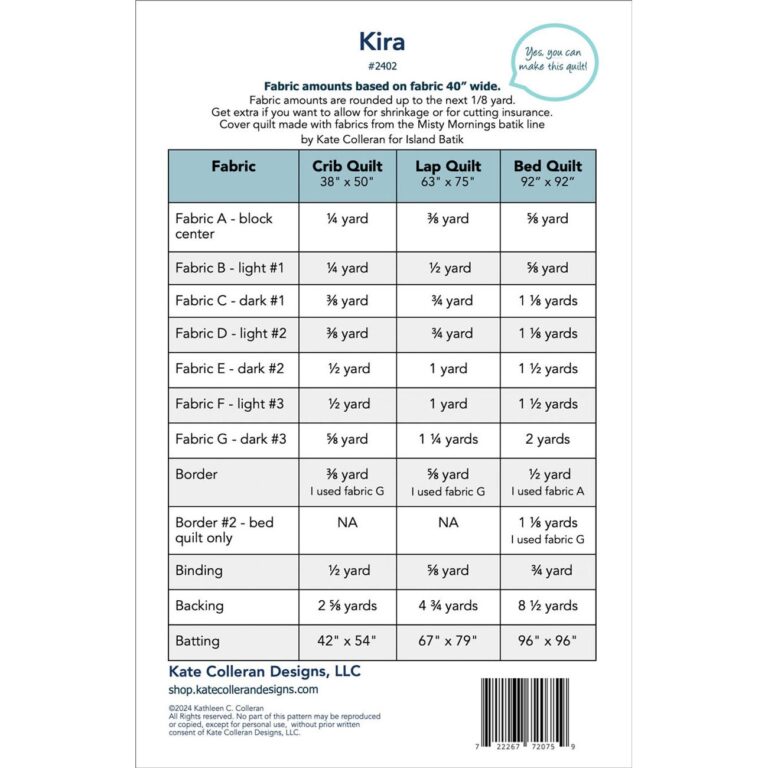 Kira Quilt Pattern – Kate Colleran Designs – CREEKSIDE QUILTS