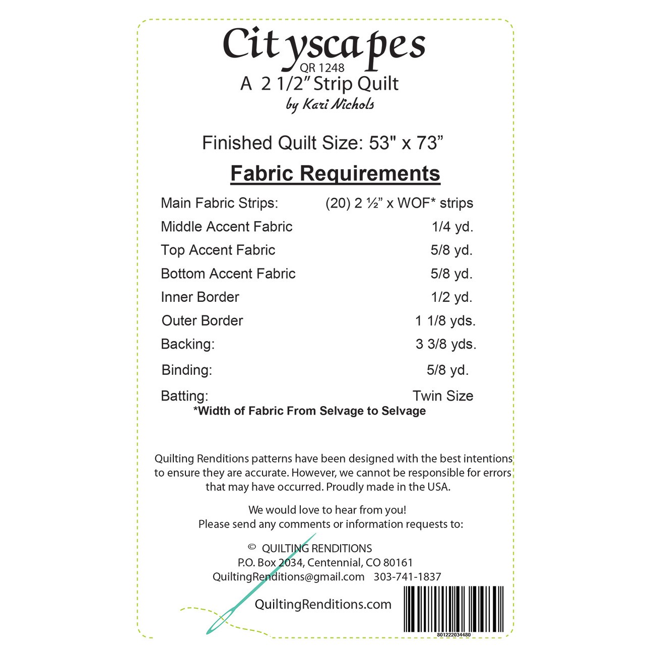 Cityscapes Quilt Pattern – Quilting Renditions – Kari Nichols ...