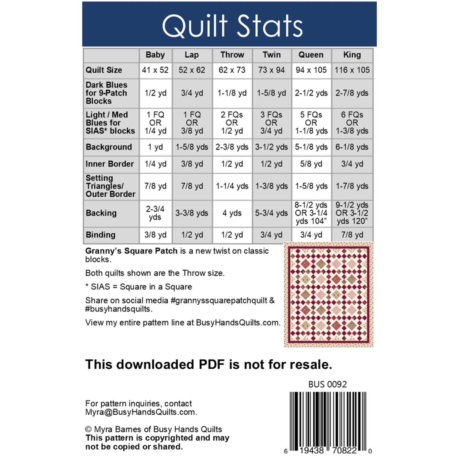 Granny’s Square Patch Quilt Pattern – Busy Hands Quilts – Myra Barnes ...